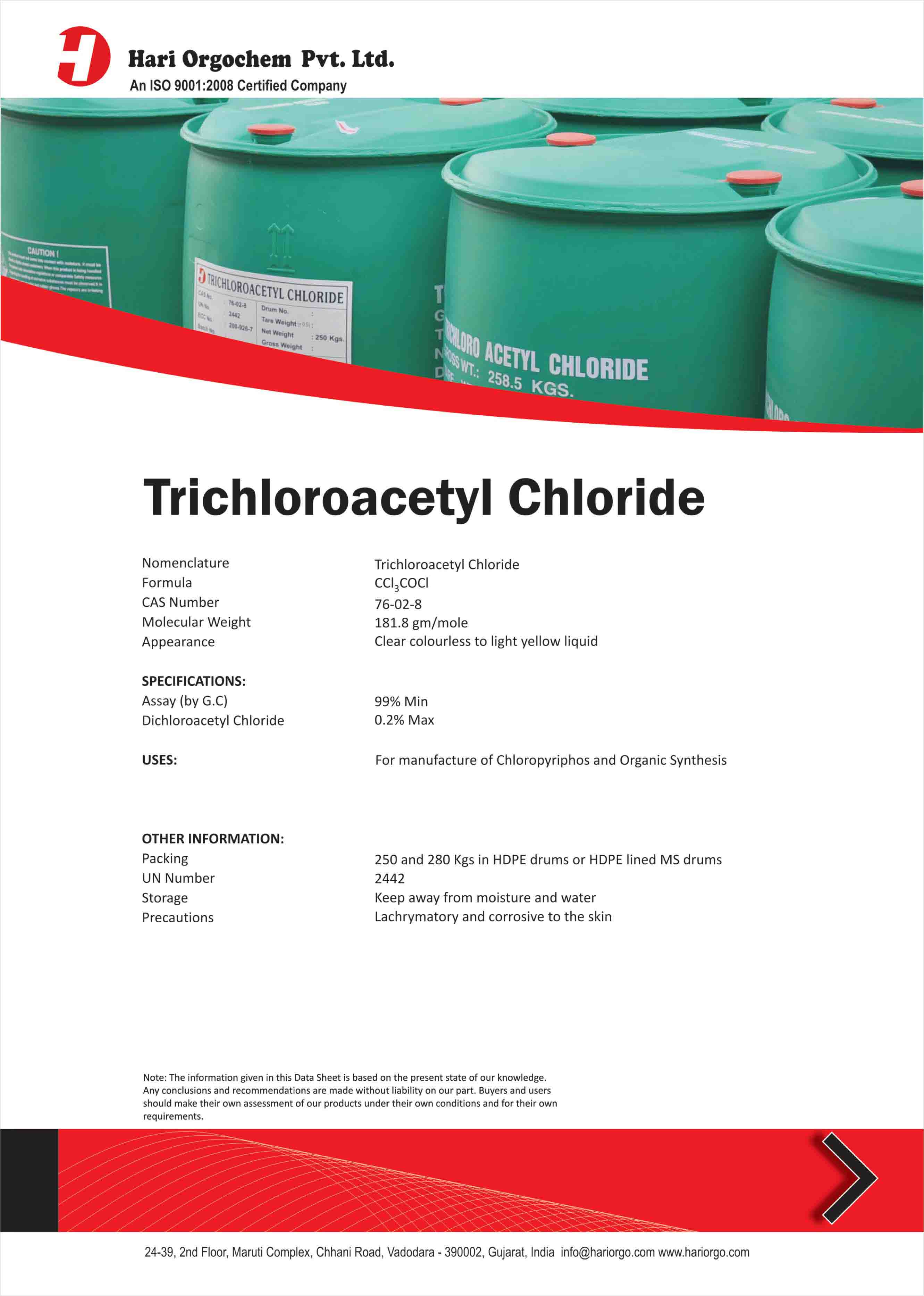 Trichloroacetyl Chloride | Hari Orgochem Pvt. Ltd. | CPHI Online