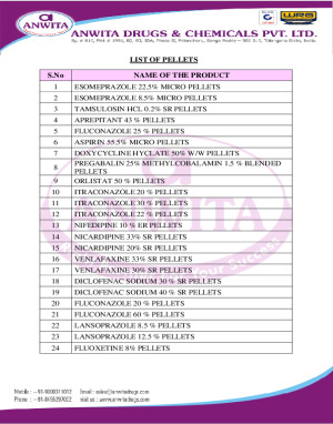 Anwita Pellets Product List | Anwita Drugs & Chemicals Pvt Ltd | CPHI ...