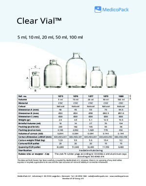 COC vials datasheet | MedicoPack A/S | CPHI Online