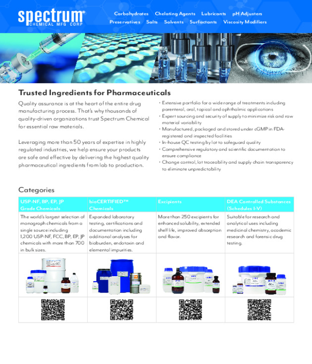 About Spectrum Chemical Mfg. Corp. | CPHI Online