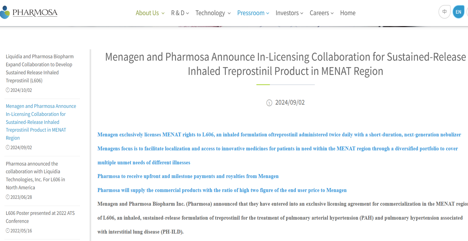 Menagen and Pharmosa Announce In-Licensing Collaboration... | CPHI Online