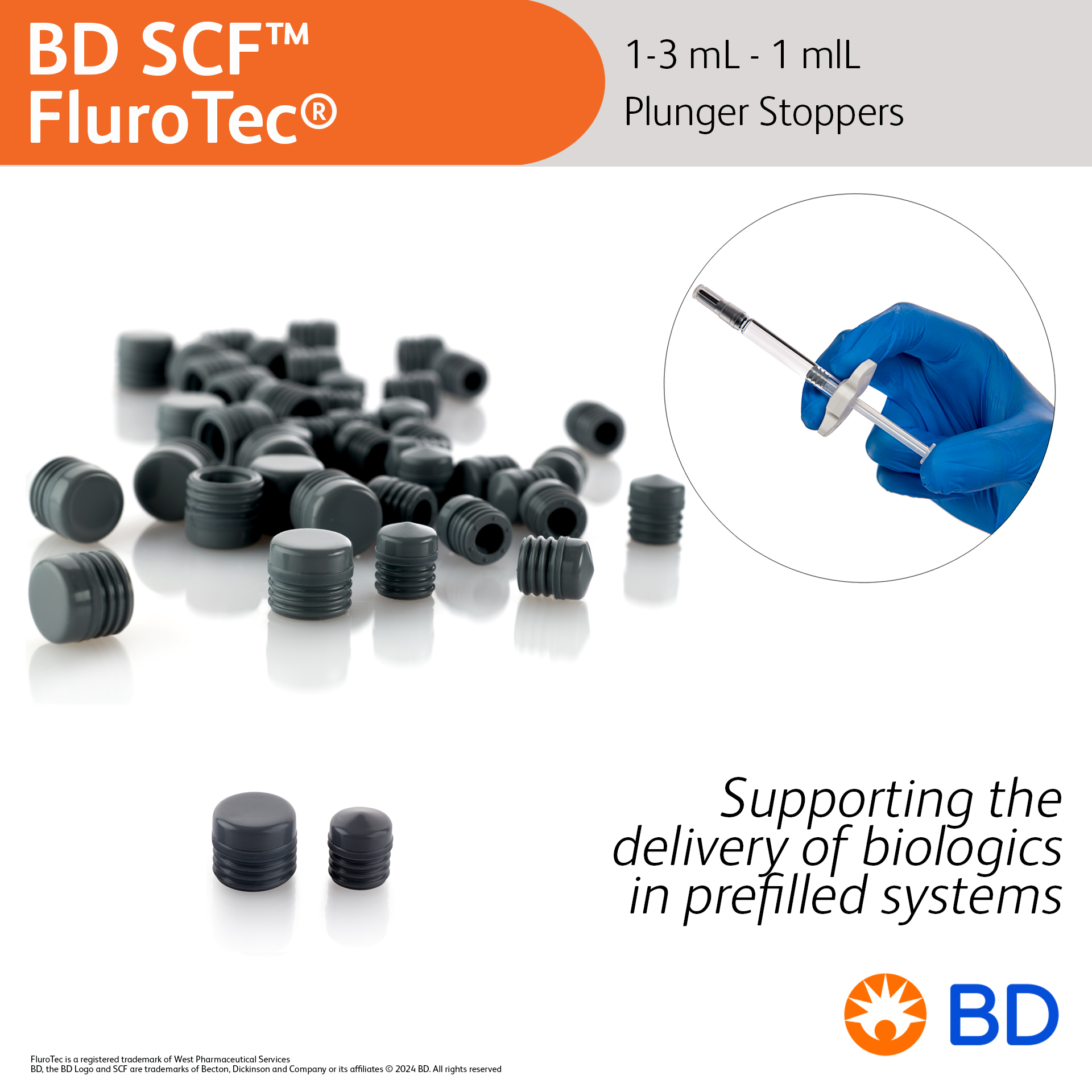 BD SCF™ FluroTec® 1 mlL & 1 - 3 mL Plunger Stoppers | CPHI Online