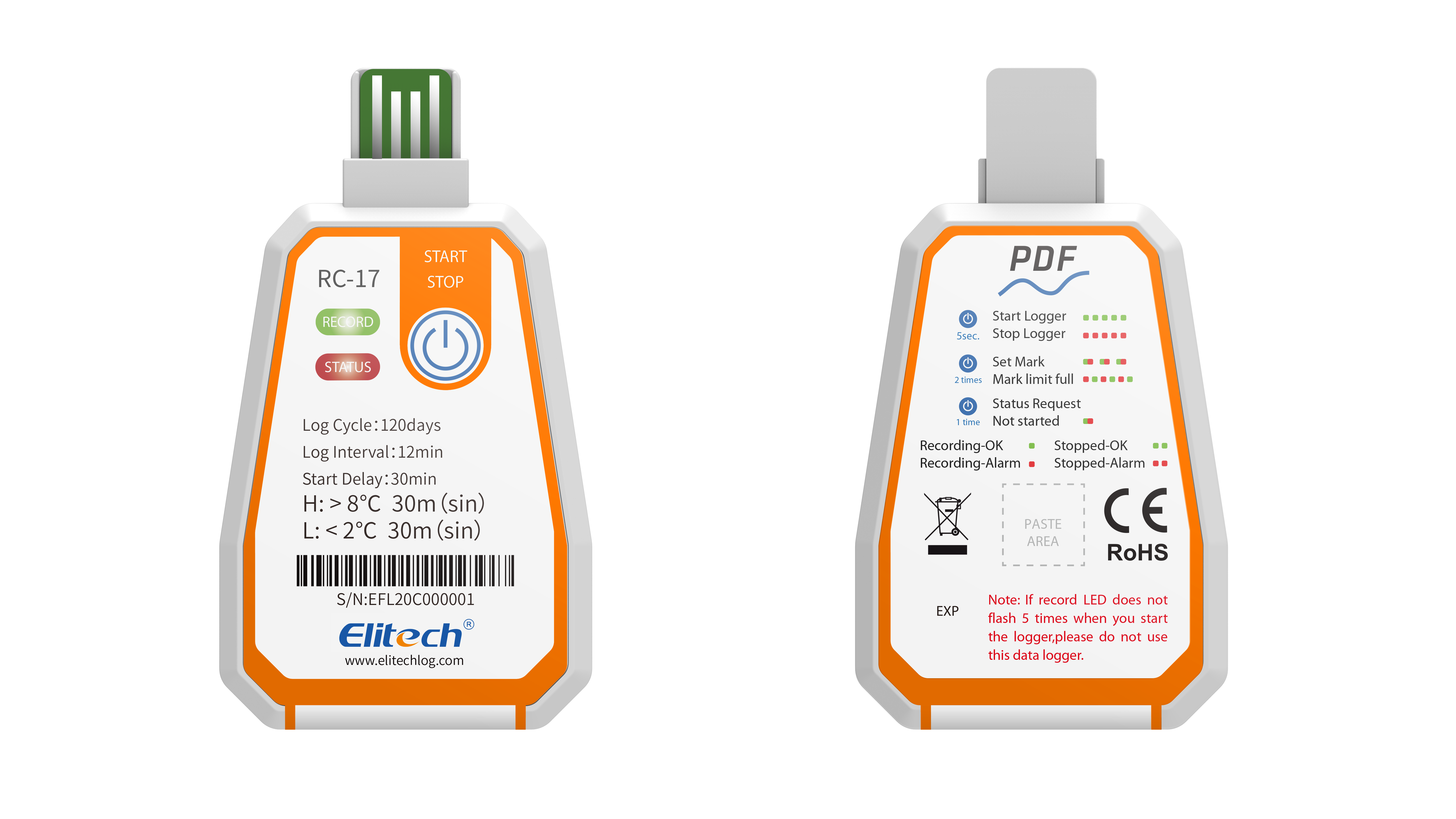 Elitech RC-17 Disposable Single-Use Temperature Recorder Data Logger ...