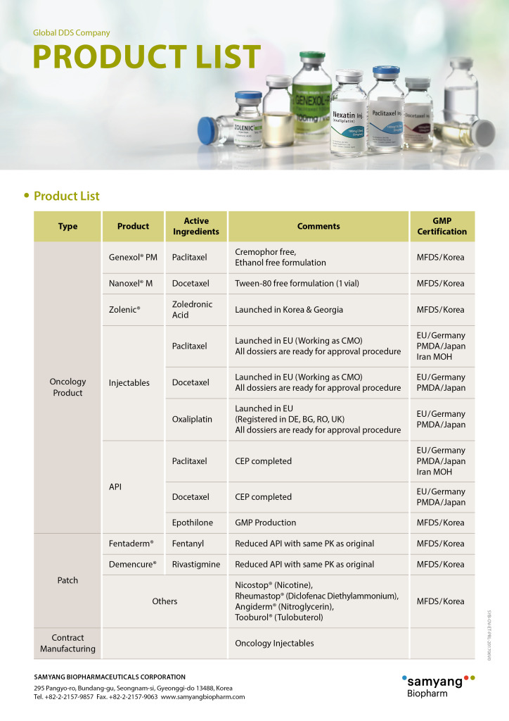 FDFs | Samyang Biopharmaceuticals Corp | CPHI Online
