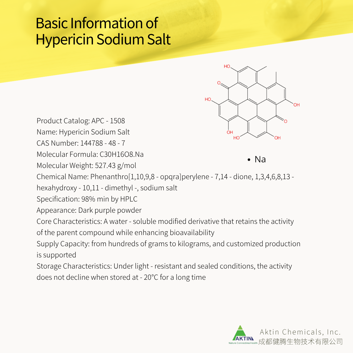 Hypericin Sodium | Aktin Chemicals, Inc | CPHI Online