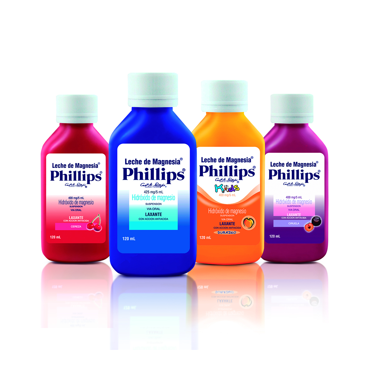 LECHE DE MAGNESIA PHILLIPS * Sabores Clasica, Ciruela, Cereza y Durazno ...