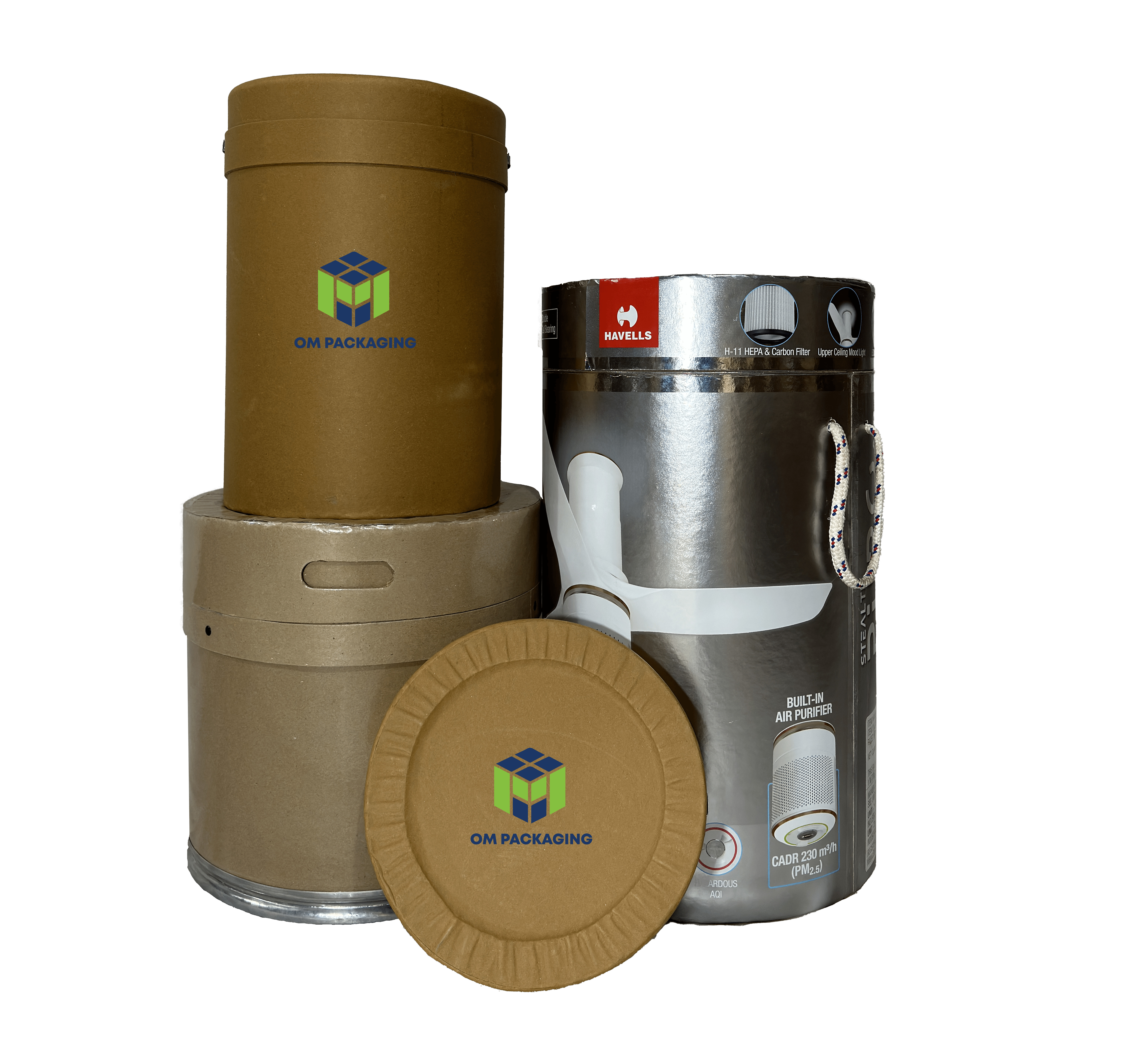Modern Round Fibre Drum | Om Packaging | CPHI Online
