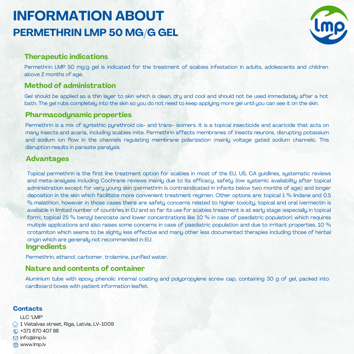 Permethrin LMP 50 mg/g gel | LMP | CPHI Online