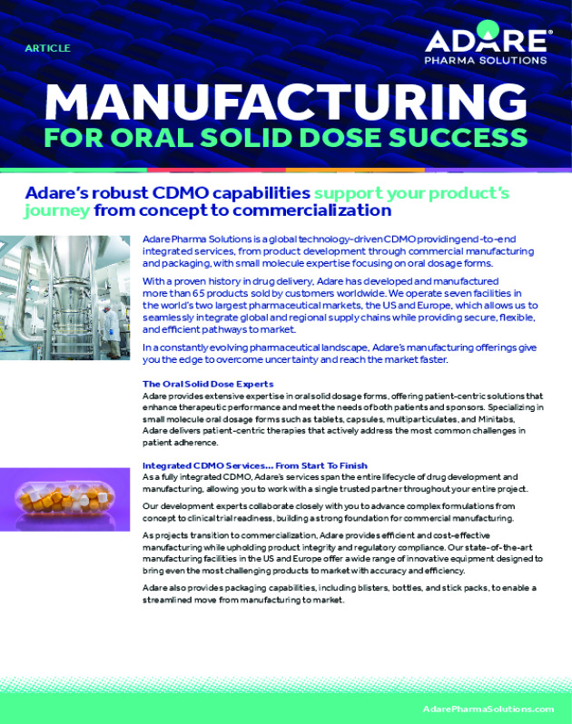 Manufacturing For Oral Solid Dose Success | CPHI Online